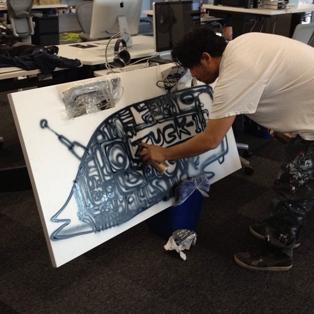 David Choe Paints Graffiti-Style Art at Facebook's New Headquarters