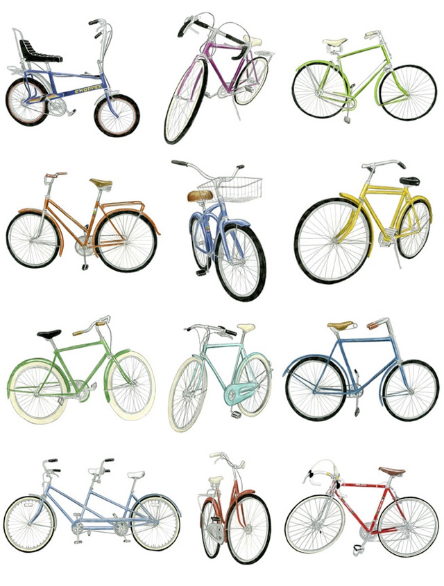 12 Bicycle Drawings by Christine Berrie
