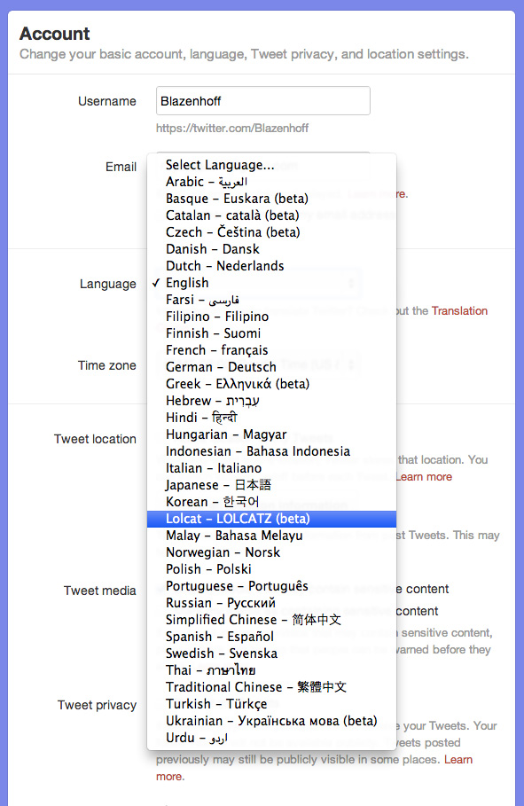 Twitter Adds LOLcat, A New Language Option