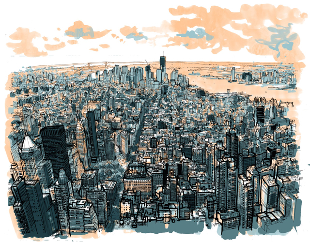 Time-Lapse Video Showing a Drawing of The Lower Manhattan Skyline
