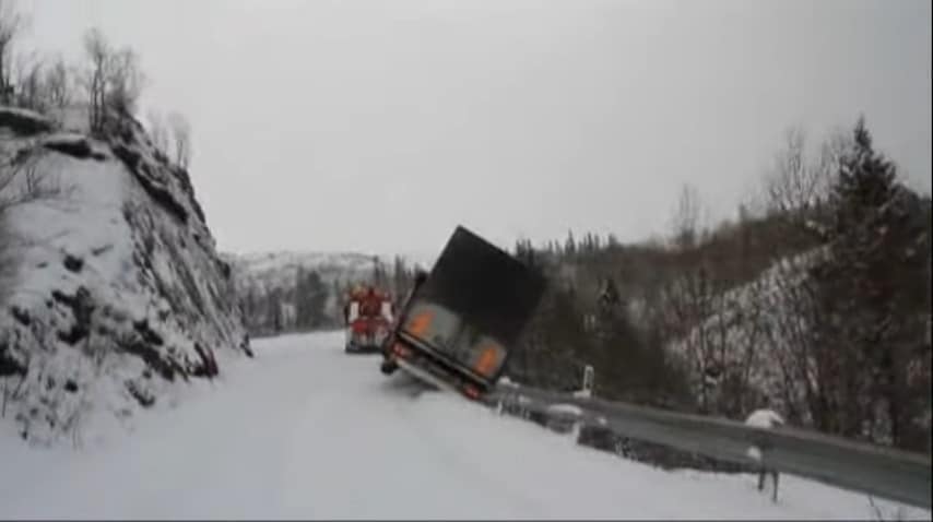 Tow Truck and Tractor-Trailer Rolling Down Cliff in Norway
