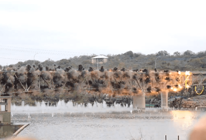 Slow Motion Video of Steel Bridge Demolition in Marble Falls, Texas