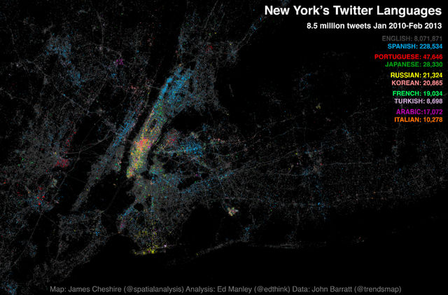 Twitter NYC, An Interactive Map of Multilingual Tweets in New York City