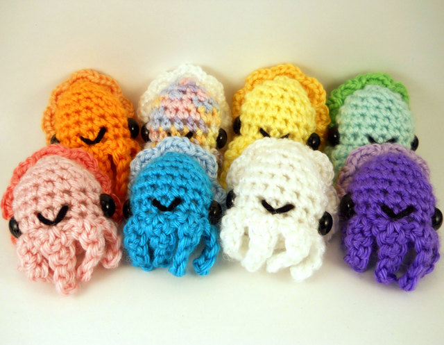 Crocheted Baby Cuttlefish and Baby Squid