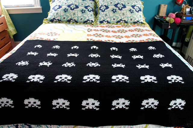 Crocheted Retro Video Game Throw Blankets