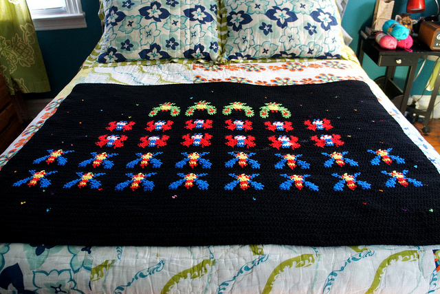 Crocheted Retro Video Game Throw Blankets