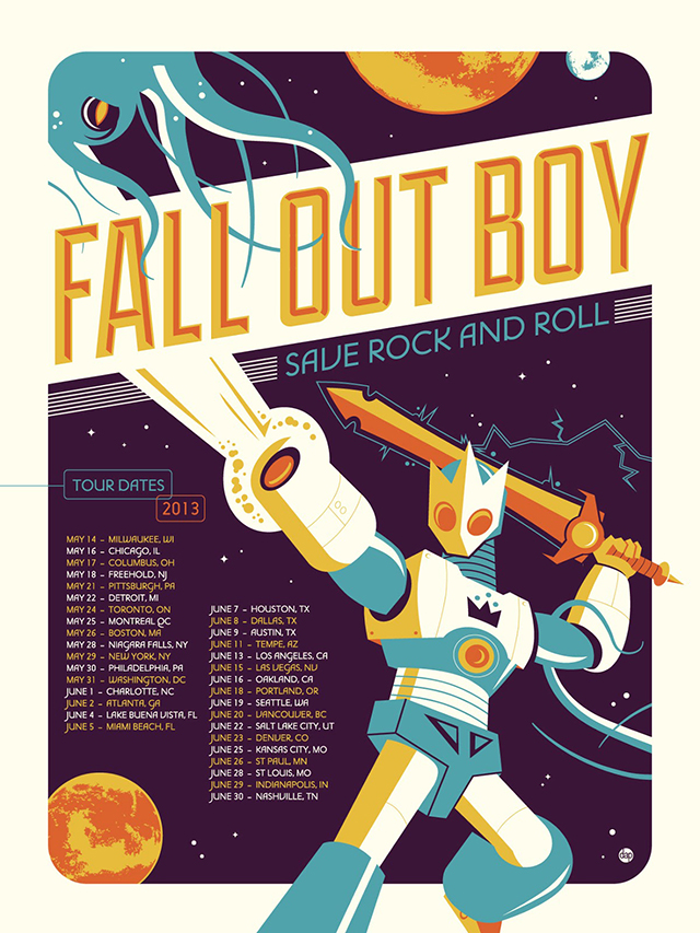 Fall Out Boy 'Save Rock and Roll' Tour Poster Designed by Dave Perillo