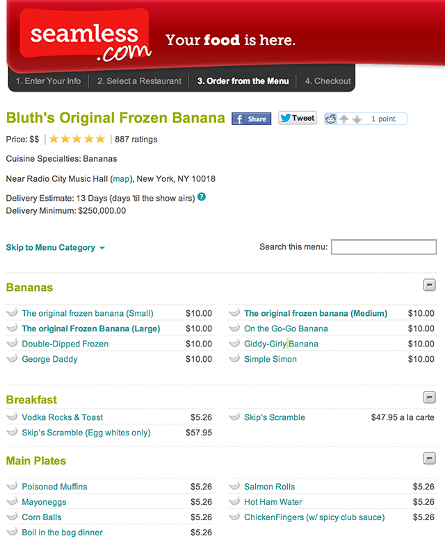 Seamless.com Creates Fake Promo Menu For 'Arrested Development' Banana ...
