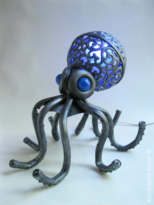 Octopus Lamp Sculpture Made of Recycled Parts