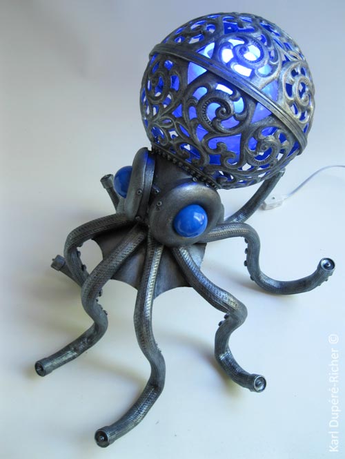 Octopus Lamp Sculpture Made of Recycled Parts