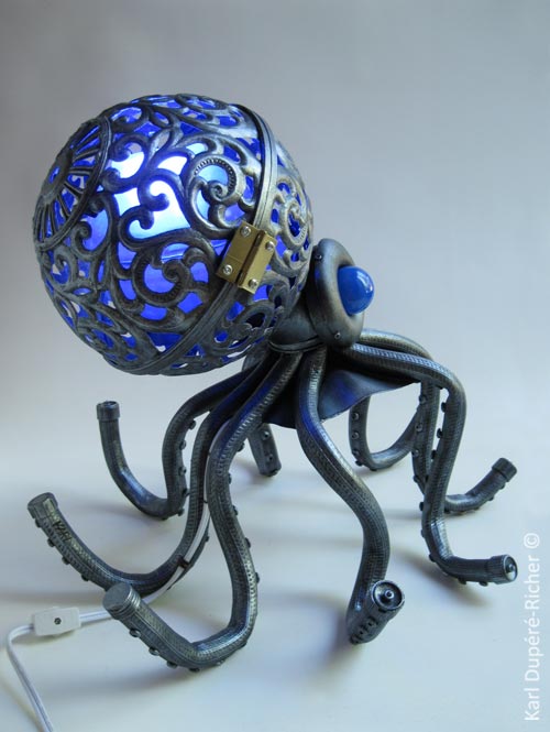 Octopus Lamp Sculpture Made of Recycled Parts