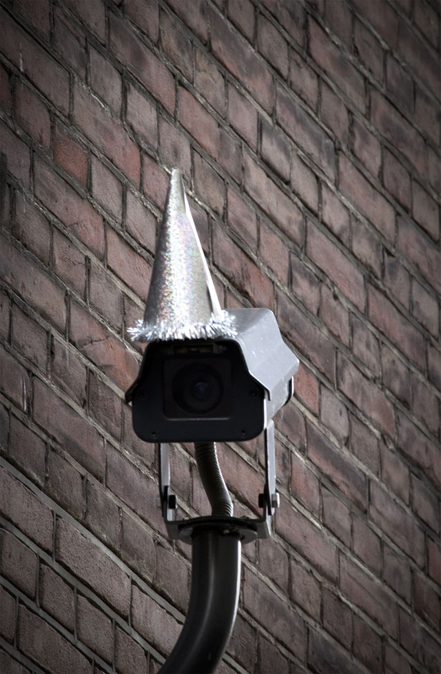 Surveillance Cameras Wear Party Hats for George Orwell's 110th Birthday