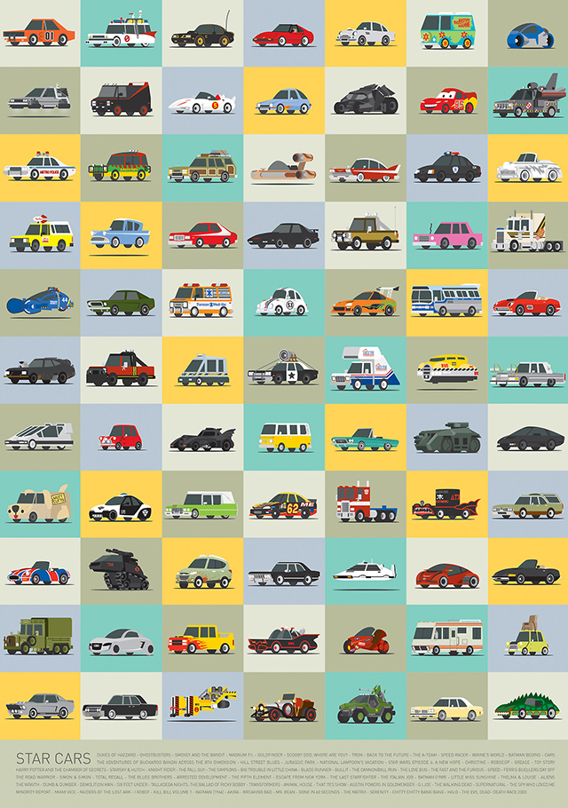 Star Cars, Illustrated Versions of Famous Vehicles From TV & Movies
