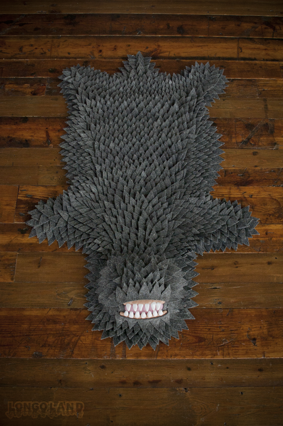 Grey and White Monster Skin Rugs Made of Felt and Clay
