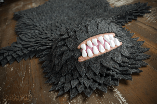 Grey and White Monster Skin Rugs Made of Felt and Clay