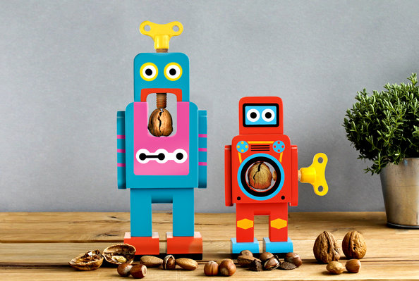 Retro Wooden Robot Nut Crackers
