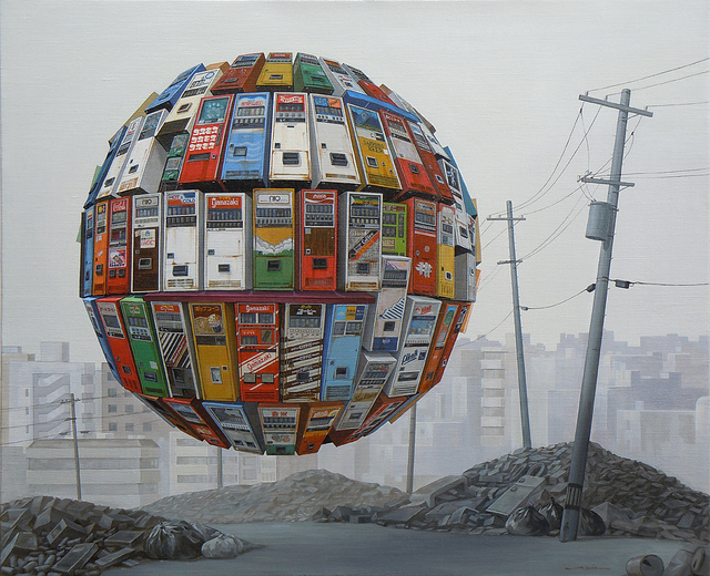 Surreal Paintings of Floating Ramshackle Orbs