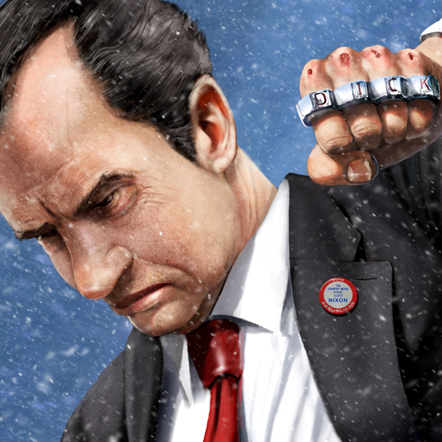 Richard Nixon Fighting a Giant Saber-Toothed Tiger