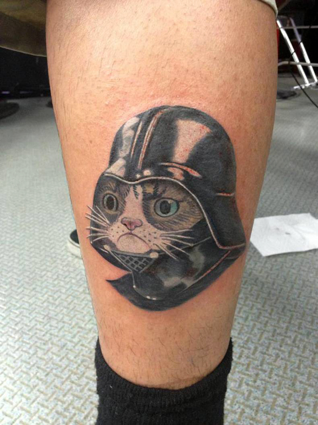 Tattoo of Grumpy Cat as Darth Vader