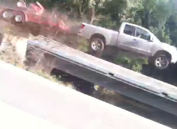 Vine Video of a Truck Flying Over a Guardrail