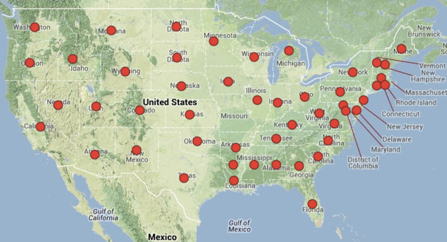Map Showing the Exact Geographic Center of Every State in the United States