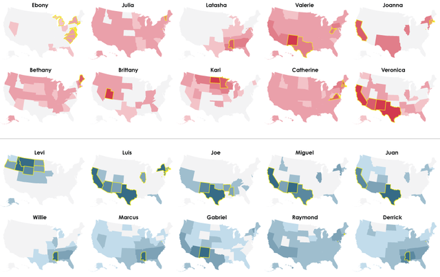 Maps of the Most Popular Regional Baby Names From 1950 to 2012