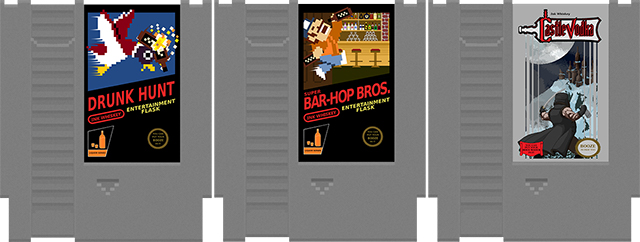 Whiskey Flasks Made From Classic Nintendo Video Game Cartridges