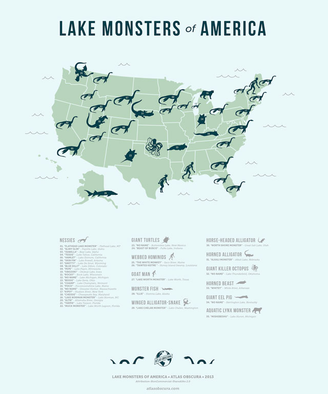 Map of the Lake Monsters of America