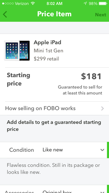 FOBO, An App for Auctioning Used Electronics in 97 Minutes