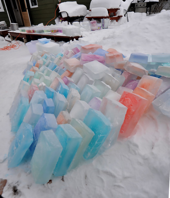 Man Builds Awesome Colored Ice Block Fort in the Backyard of His Home ...