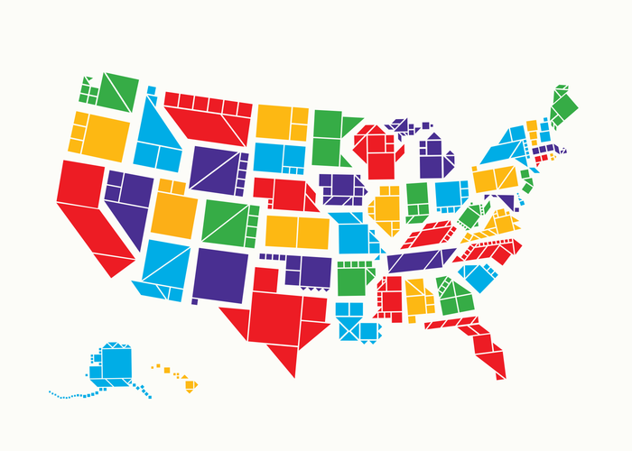 Tangram States, A Map of the United States Made up of Tangram Shapes