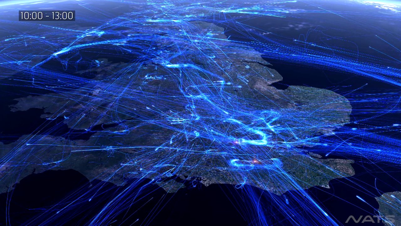 A Visualization of All the Airline Flights Operating in Europe on a Typical Day