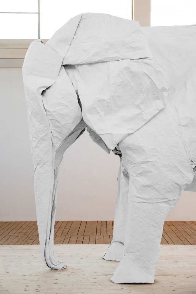 White Elephant, A Life-Size Origami Elephant Folded From a Single Giant ...