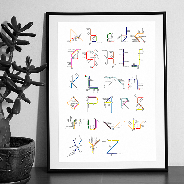 Latin and Cyrillic Alphabets Made out of Segments of Subway Maps