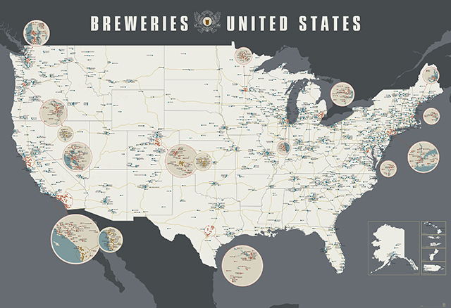 A Giant Redesigned Wall Map Featuring Over 1,400 Breweries Across the ...