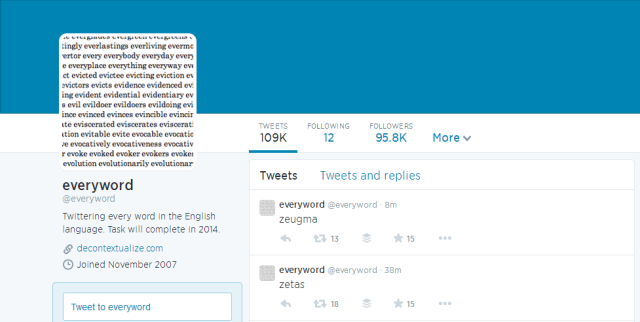 Twitter Account everyword Scheduled to Reach Final Word in the English Language This Weekend