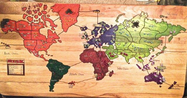Playable 'Risk' Game Board Carved Into a Coffee Table