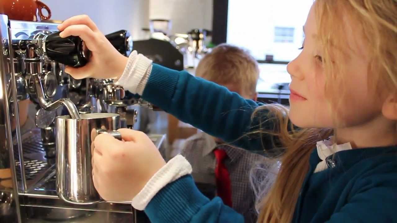 5 Year Old Kids Make a Cappuccino on a Commercial Espresso Machine