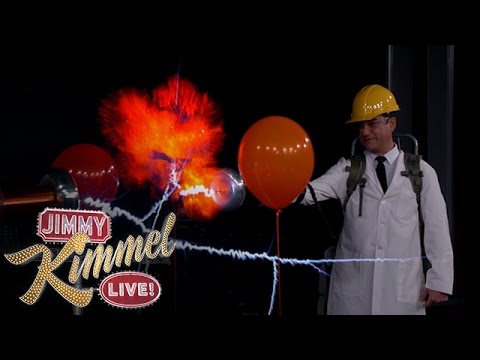 Jimmy Kimmel and Science Bob Pflugfelder Shoot Lightning Guns and ...