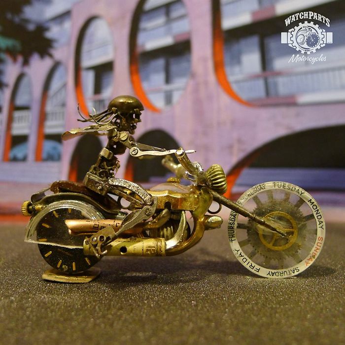 Wonderfully Ornate Motorcycle Miniatures Created From Vintage Watch Parts