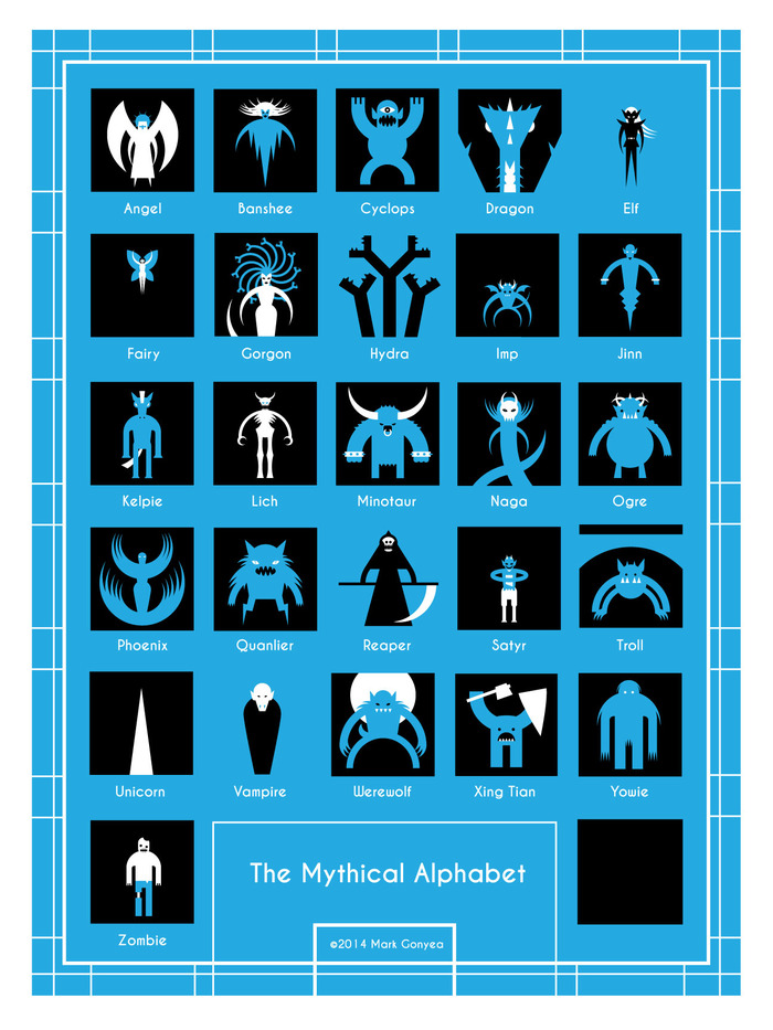 Two Alphabet Posters Crawling With Iconic Mythological and Legendary ...