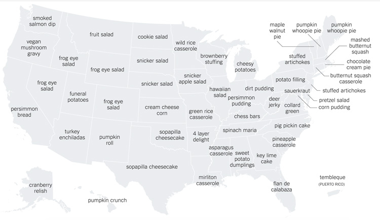 A Map of the Most Googled 'Distinct' Thanksgiving Recipes Broken Down ...