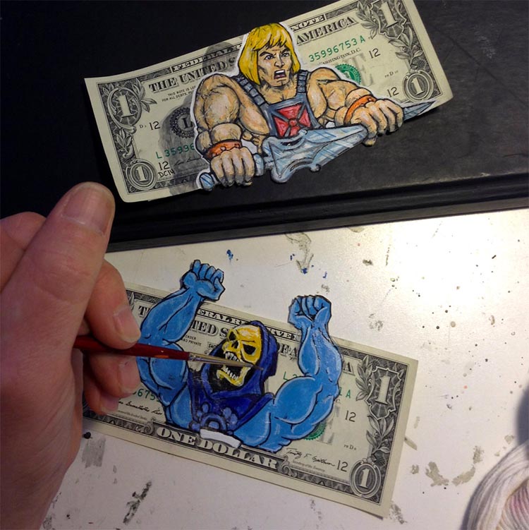 Comic Book and Pop Culture Character Art on Dollar Bills