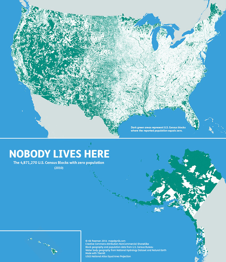 Nobody Lives Here, A Fascinating Map of the Many Areas in the United ...
