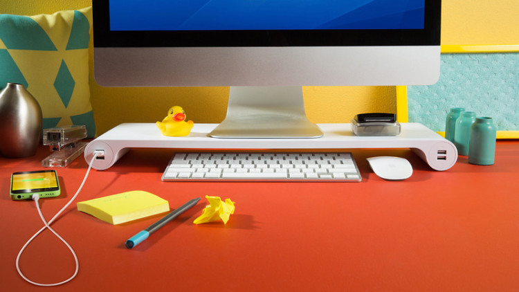 Space Bar, A Minimalist Monitor Stand With Six USB Ports and a Spot to ...