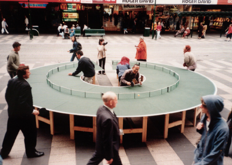 Ping-Pong Go Round, A Completely Round Table Tennis Court Made Up of 15 ...