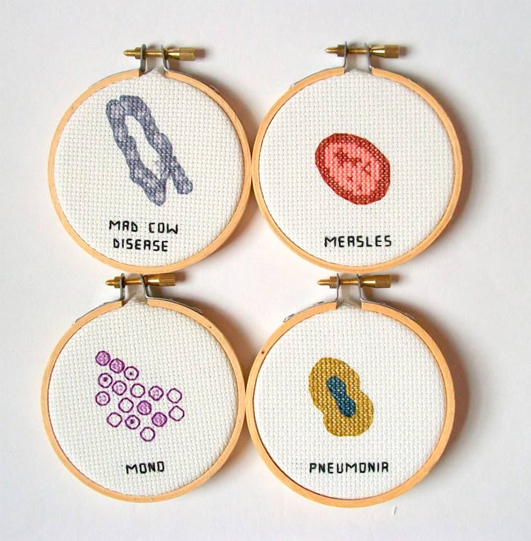New Cross-Stitch Embroideries of Microbes and Viruses by Alicia Watkins