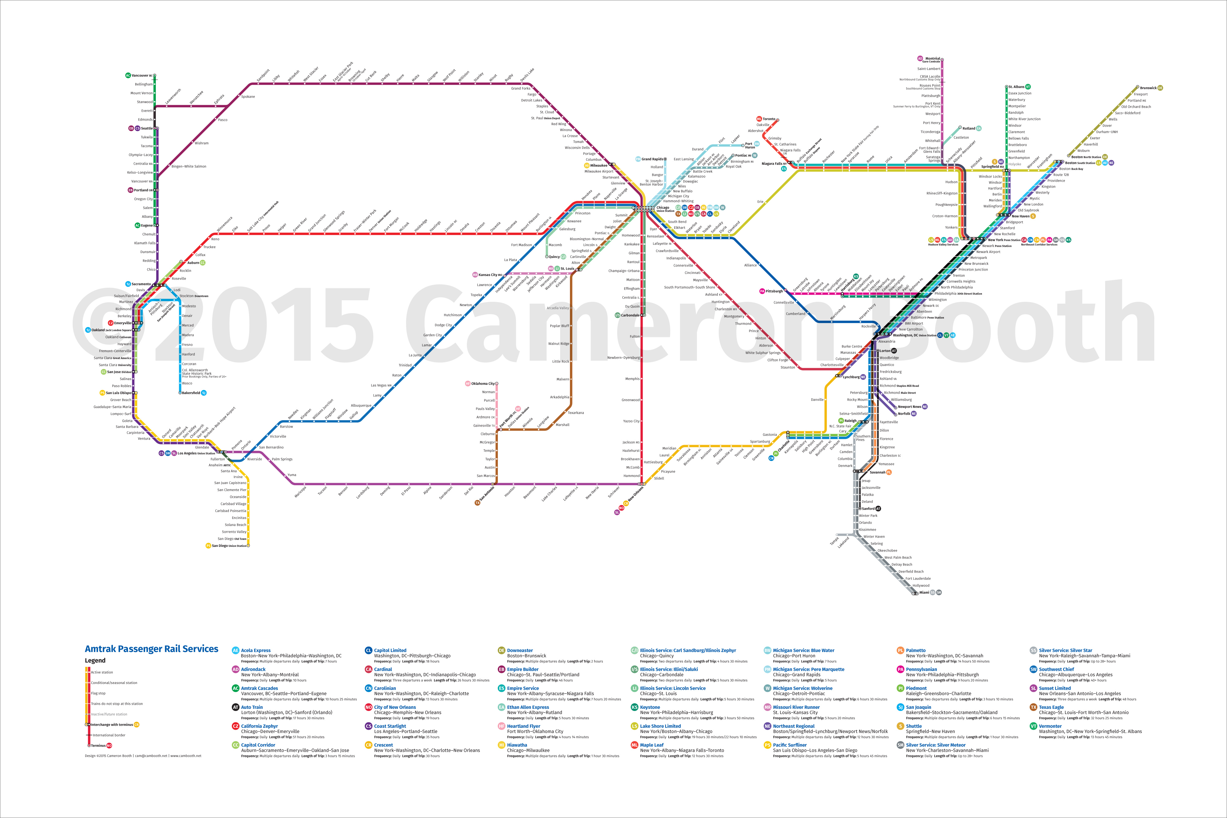 An Updated Map Showing National Amtrak Routes and Stations as a Subway Map