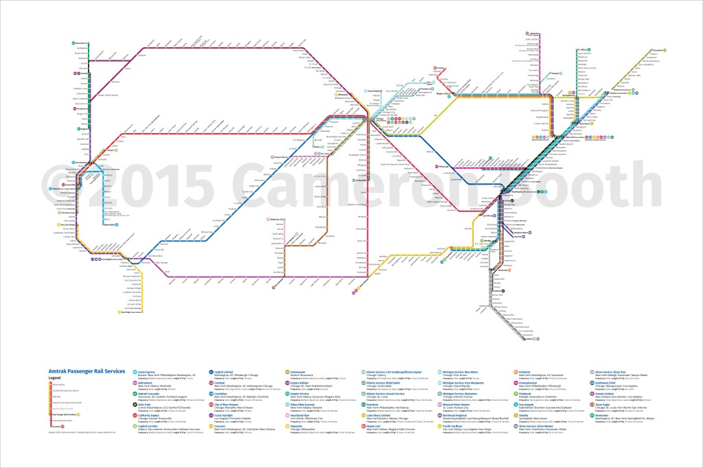 An Updated Map Showing National Amtrak Routes and Stations as a Subway Map