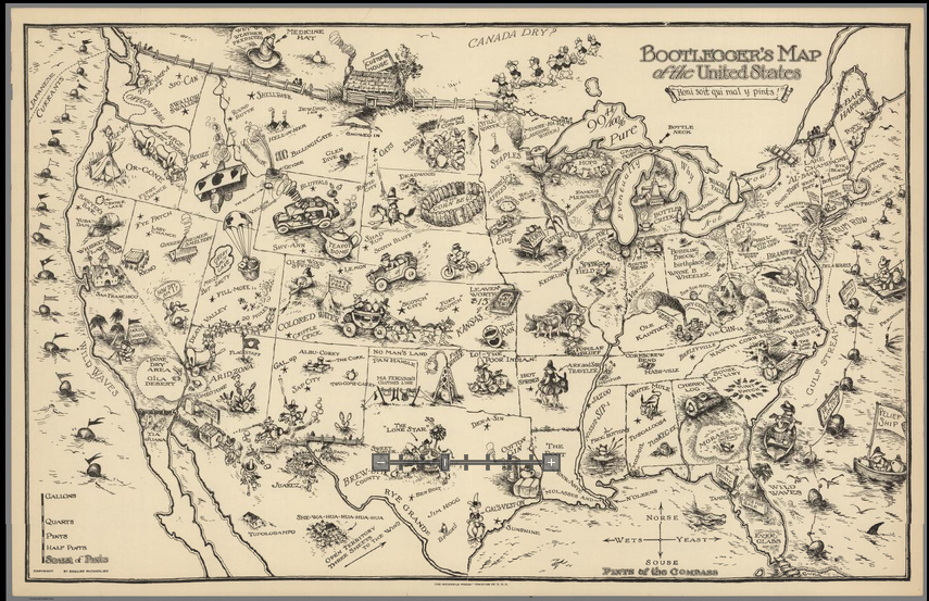 An Amusing Illustrated Bootlegger's Map of the United States From 1926